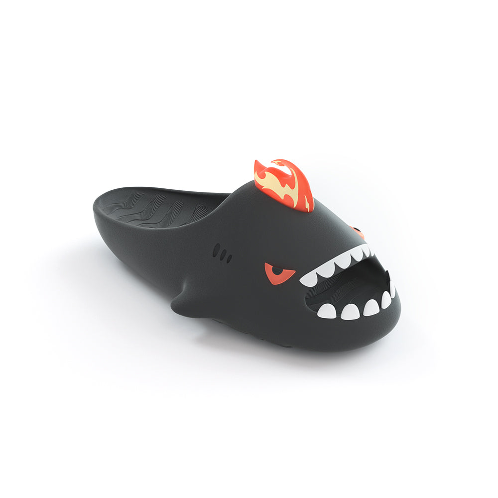 Fierce Fire Kaiju Shark Slides - Fiery & Stylish Shark Slippers ...