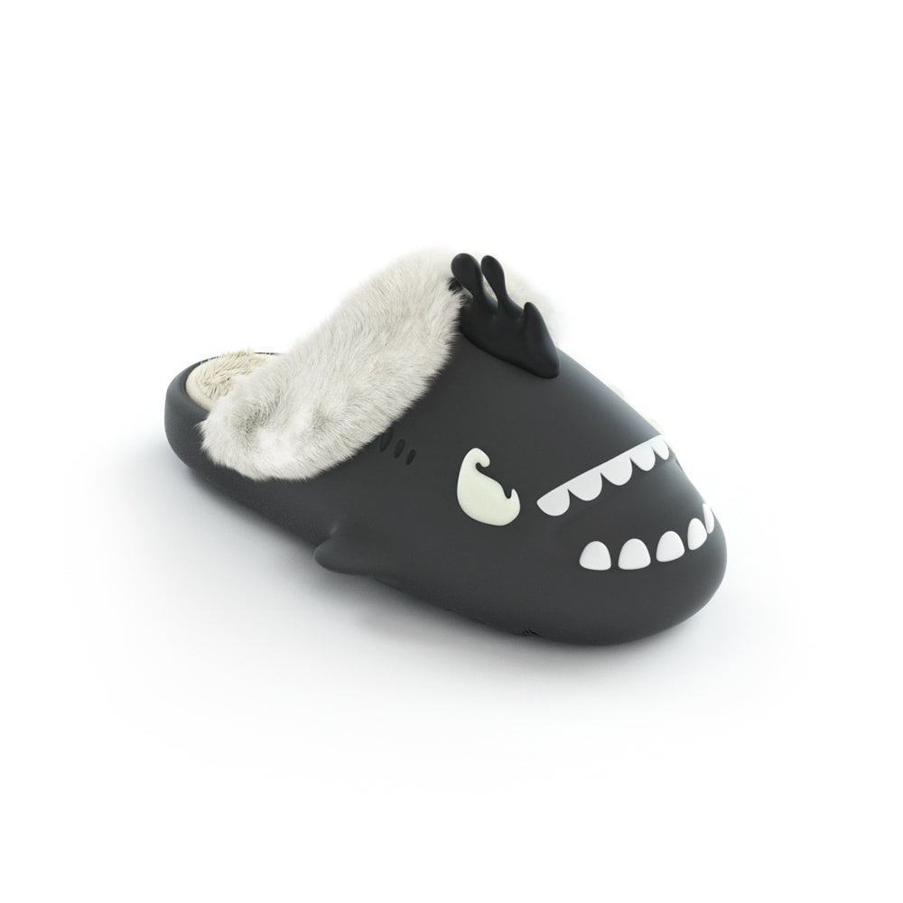 The Black Suit Open Heel Shark Slippers - Stylish Winter Comfort ...