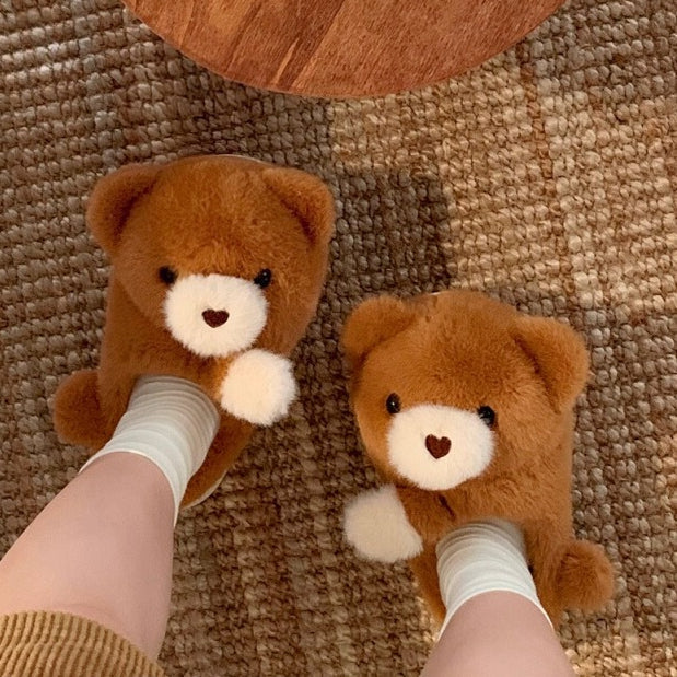 Plush Teddy Bear Slippers - Warm Winter Home Footwear – Hello Slippers