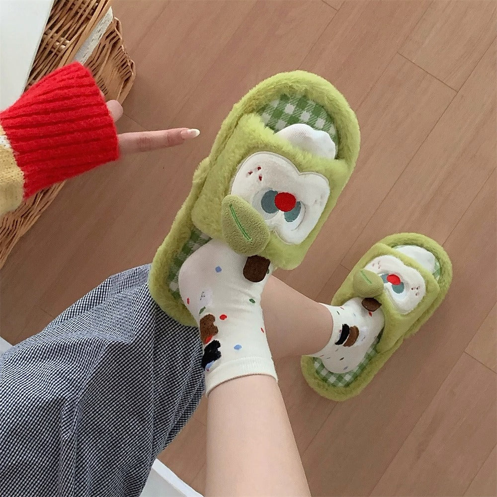 Plush Apple Gingham Slides - Cozy Fruit Slippers for Home – Hello Slippers