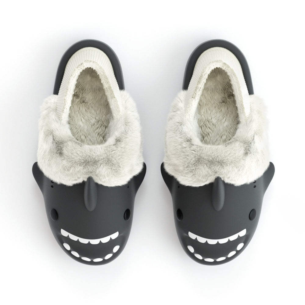 Detachable Fluffy Heel-Covered Shark Slippers | Sharkicks Pro Winter ...