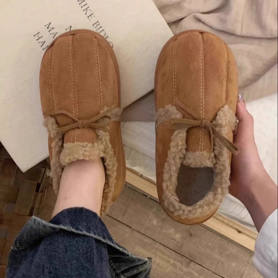 Fleece-Lined Bow Loafer Slippers with Anti-Slip Sole – Hello Slippers