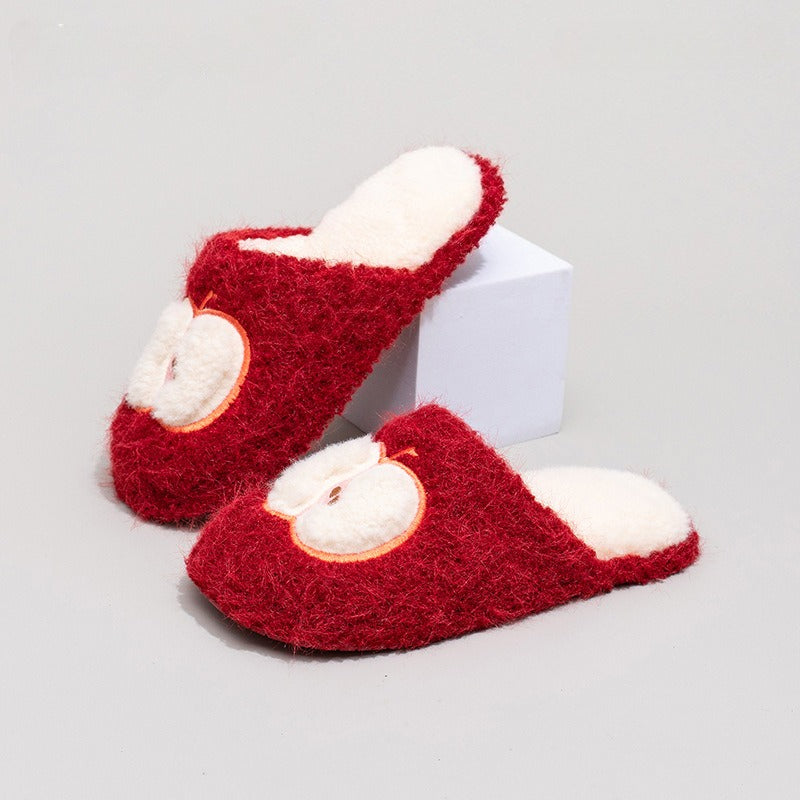 Fuzzy Apple Plush Slippers Warm Fruit Slides for Winter Home – Hello ...