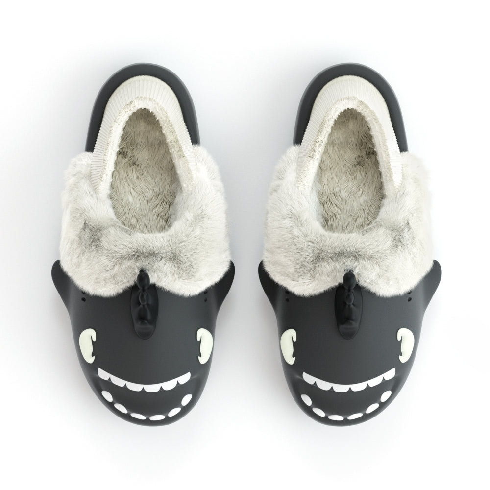 The Black Suit Heel-covered Shark Slippers - Stylish Winter Comfort ...