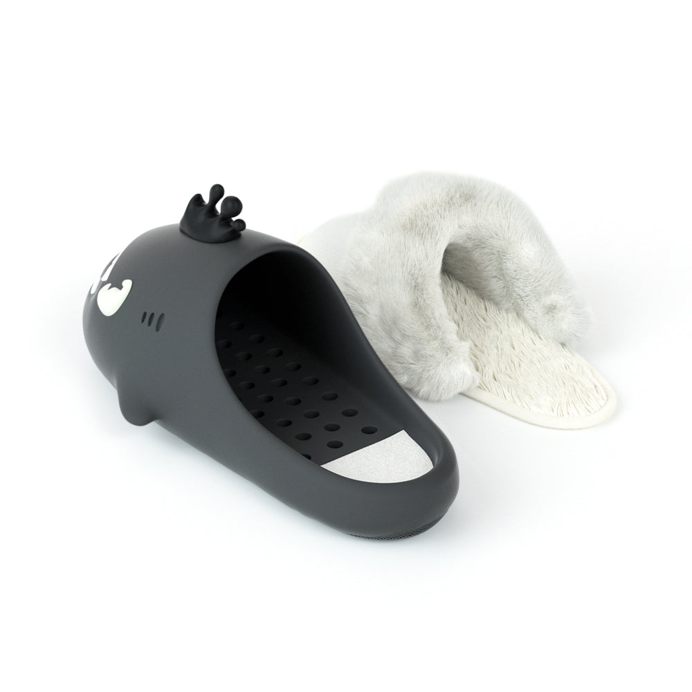 The Black Suit Open Heel Shark Slippers - Stylish Winter Comfort ...