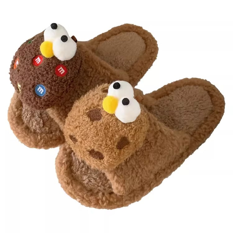 Cookie Plush Slippers with Googly Eyes for Indoor Comfort – Hello Slippers