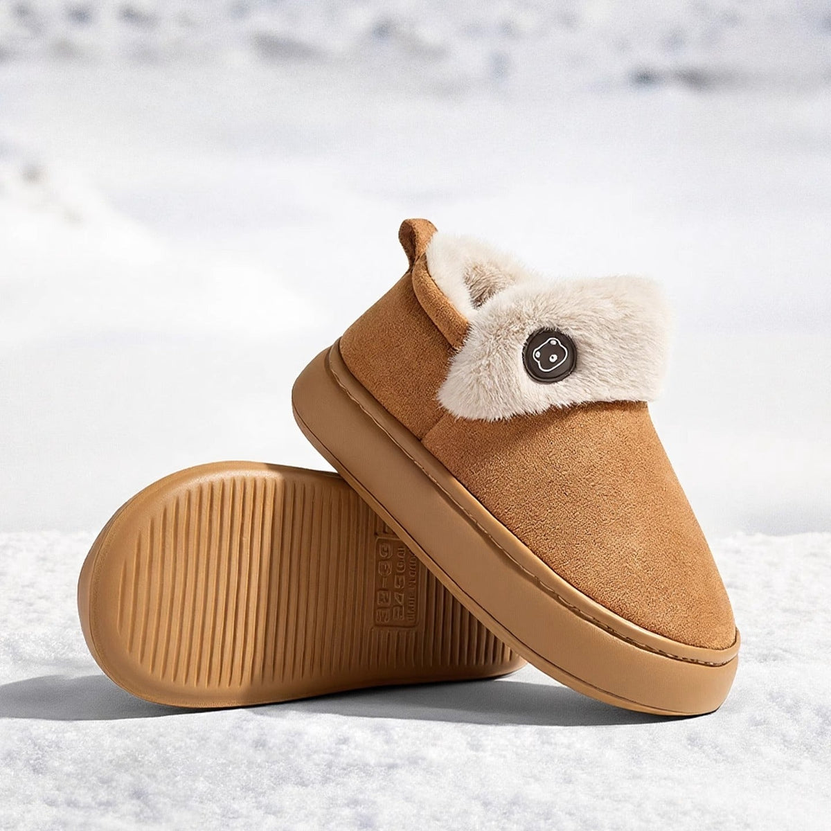 Plush Lined Platform Snow Boots with Bear Button Detail – Hello Slippers