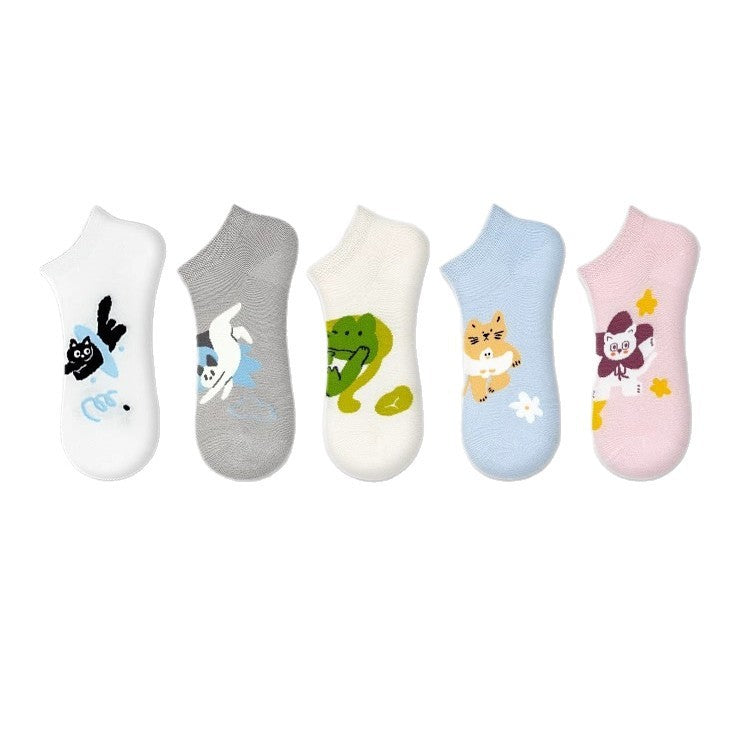 Breathable Cotton Ankle Socks with Fun Cartoon Animal Prints – Hello ...