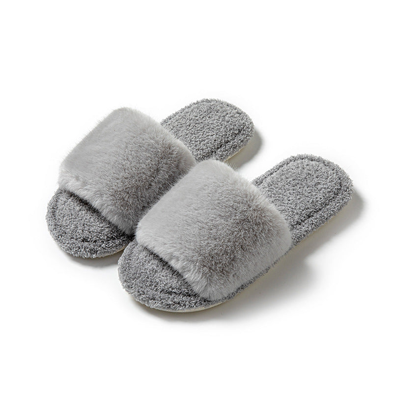 Women's Fluffy Open-Toe Home Slippers with Plush Strap – Hello Slippers