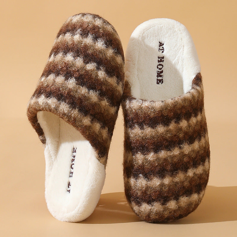 Cozy Wavy Stripe Plush Indoor Slippers for Winter Comfort – Hello Slippers