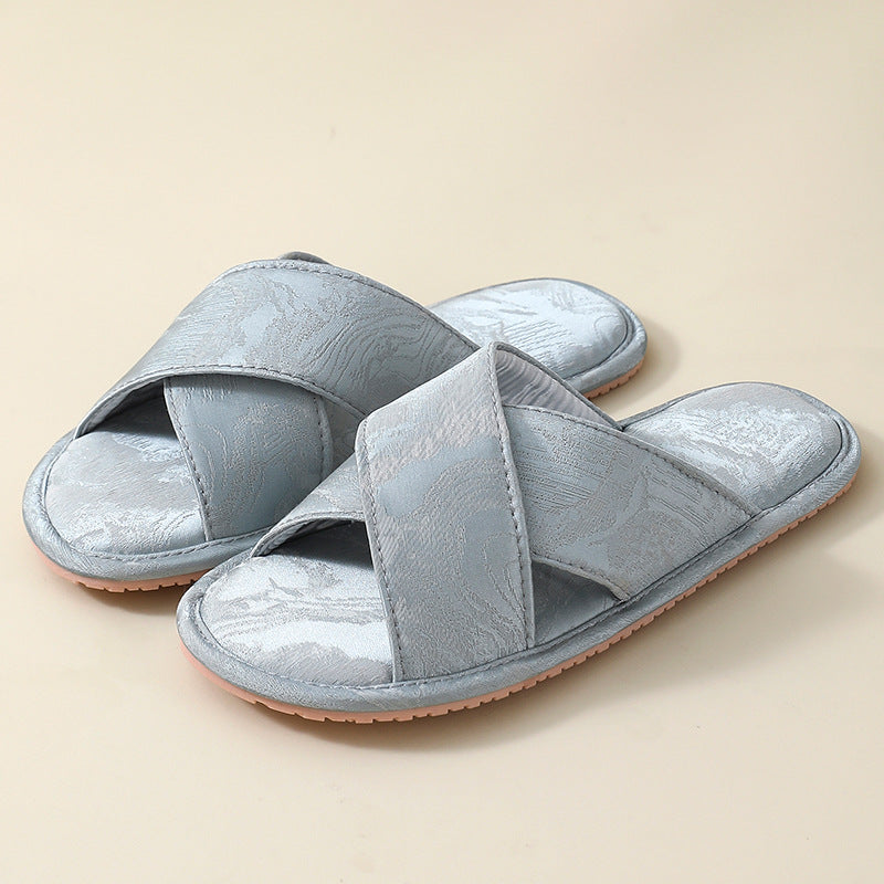 Silky Jacquard Crossband Slides for Women | Quiet Comfort – Hello Slippers