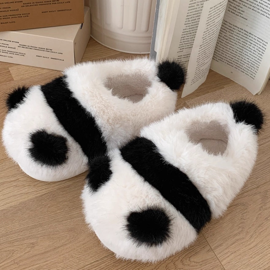 Cozy Panda Closed-Heel Fluffy Slippers with Thick Sole – Hello Slippers