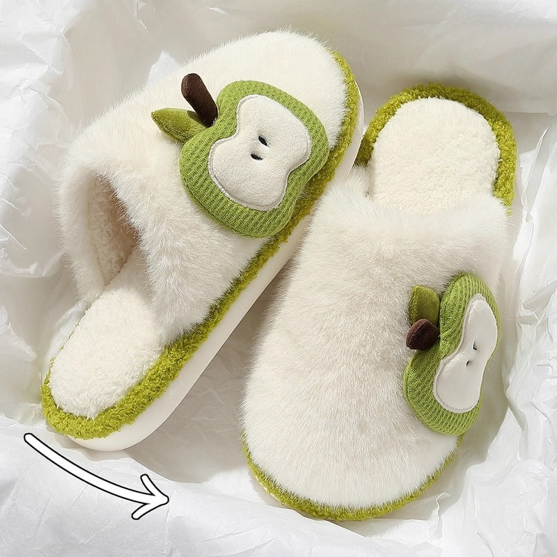 Cozy Apple Plush Slides - Warm Indoor Fruit Home Slippers – Hello Slippers