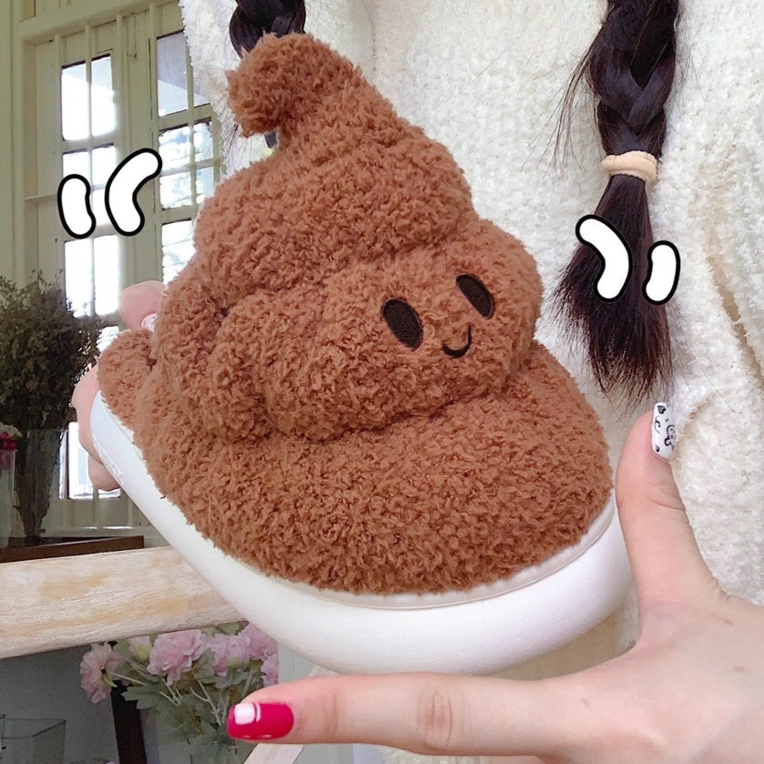 Funny Poop Emoji Plush Slippers - Warm Novelty Winter House Shoes ...
