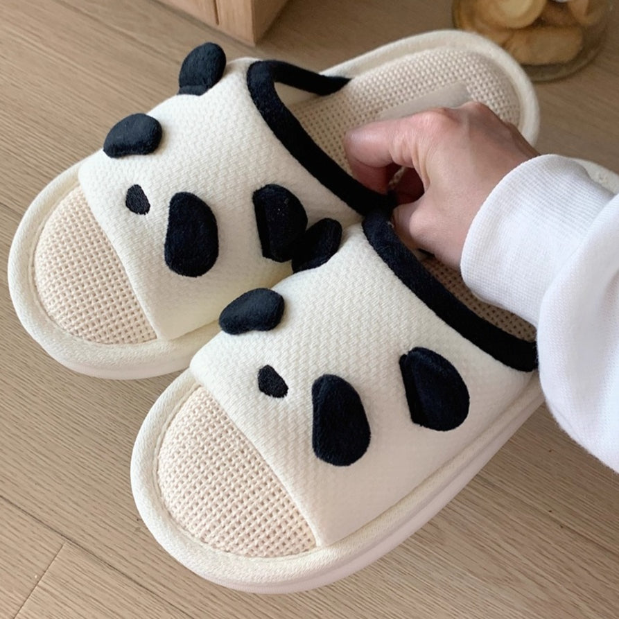 Breathable Panda Linen Slides - Non-Slip Indoor Home Slippers – Hello ...