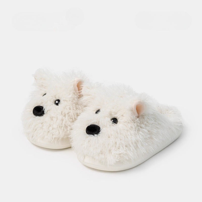 Shaggy Westie Puppy Plush Slippers for Warm Winter Comfort – Hello Slippers