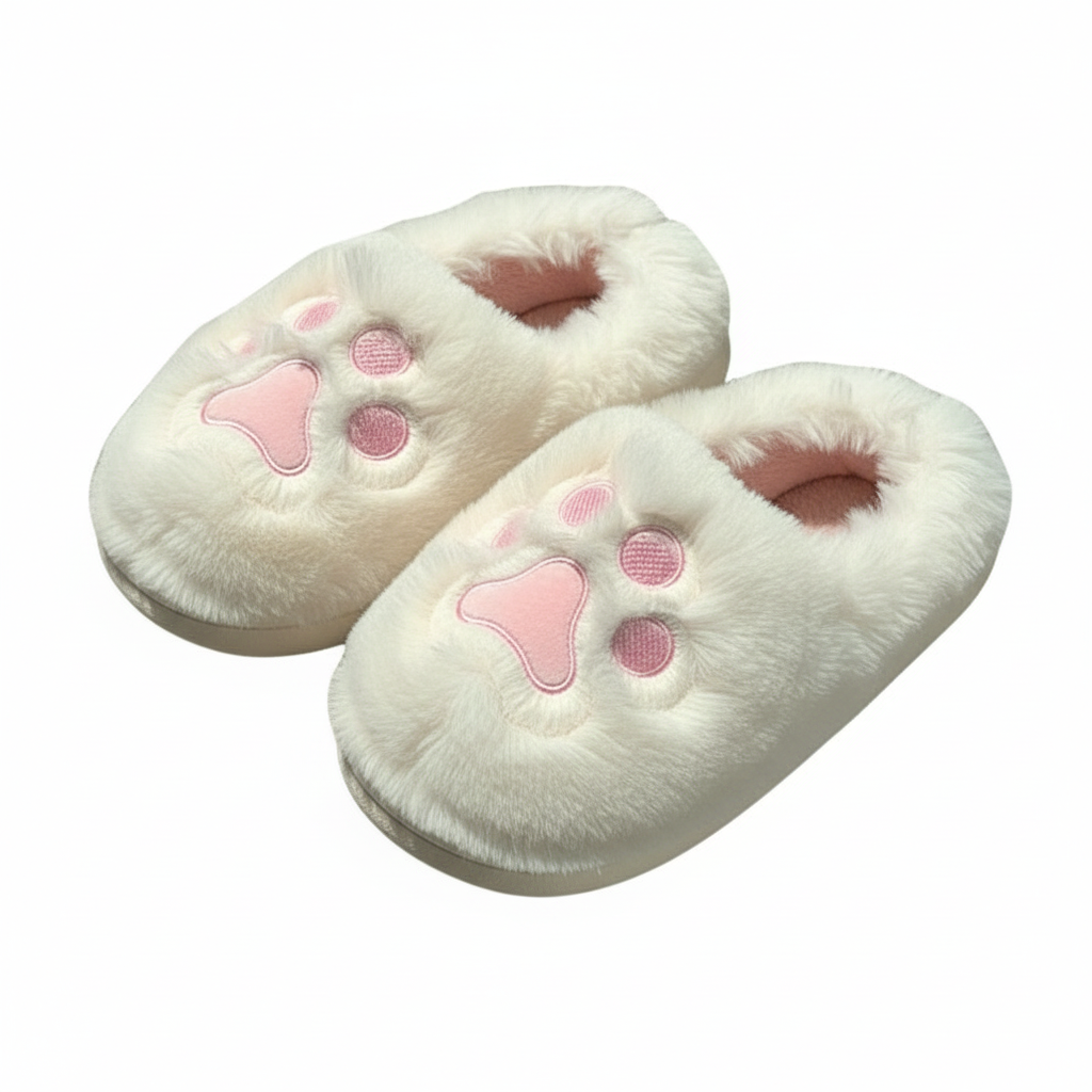 Plush Cat Paw Slippers - Warm Winter Full Heel Home Shoes – Hello Slippers