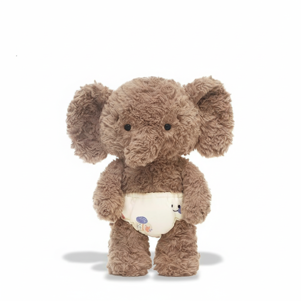 Shaggy Baby Elephant Plush Toy with Patterned Diaper – Hello Slippers
