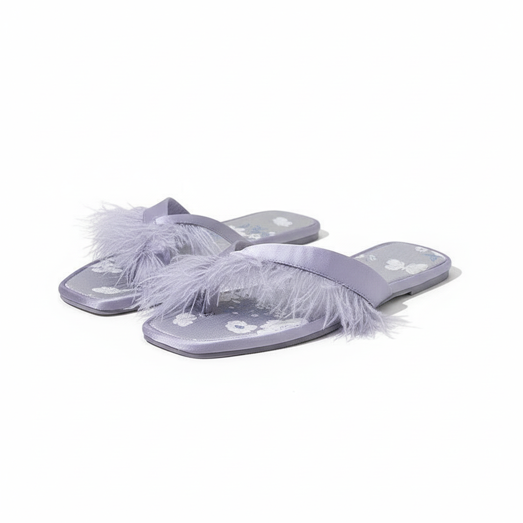 Women's Satin Feather Flip Flops with Floral Print Sole – Hello Slippers