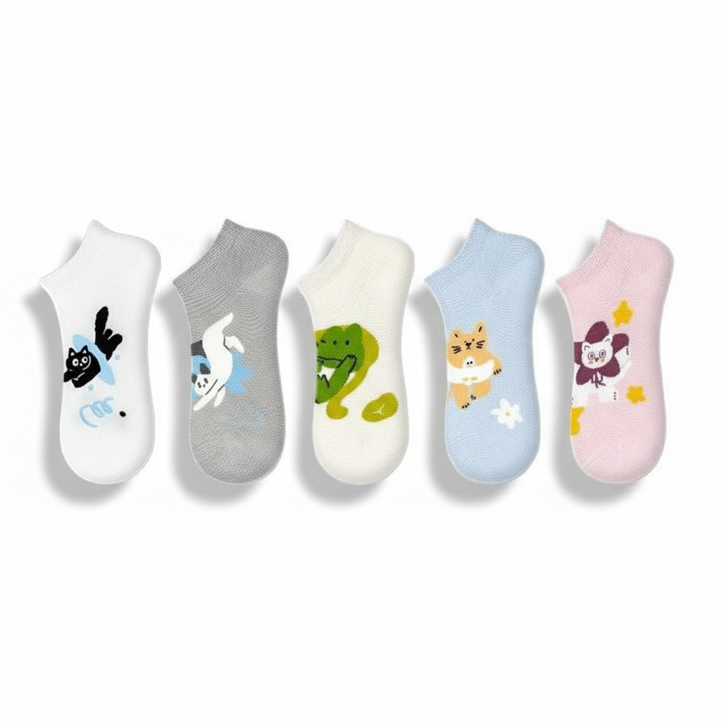 Breathable Cotton Ankle Socks with Fun Cartoon Animal Prints – Hello ...