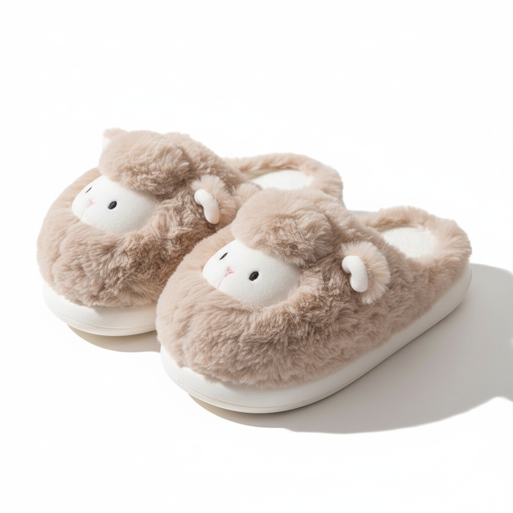 Fluffy Sheep Plush Slippers - Warm Winter Animal Home Shoes – Hello ...