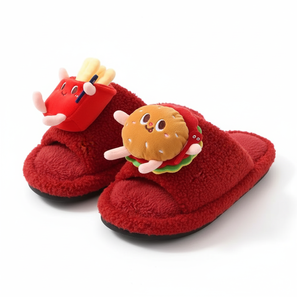 Plush Burger Fries Slippers – Warm, Anti-Slip, Unisex Indoor – Hello ...
