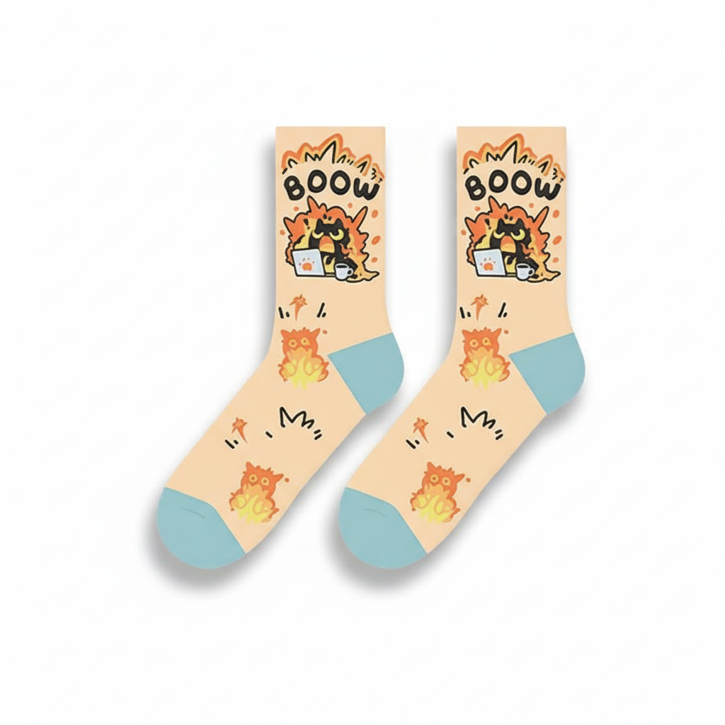 Funny Cartoon Cat Crew Socks Soft Cotton Novelty Hosiery – Hello Slippers