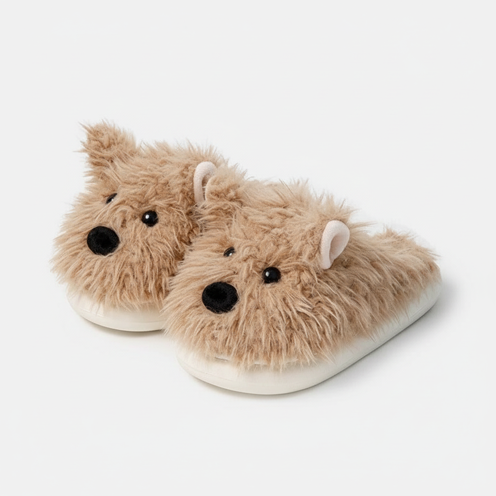 Shaggy Westie Puppy Plush Slippers for Warm Winter Comfort – Hello Slippers