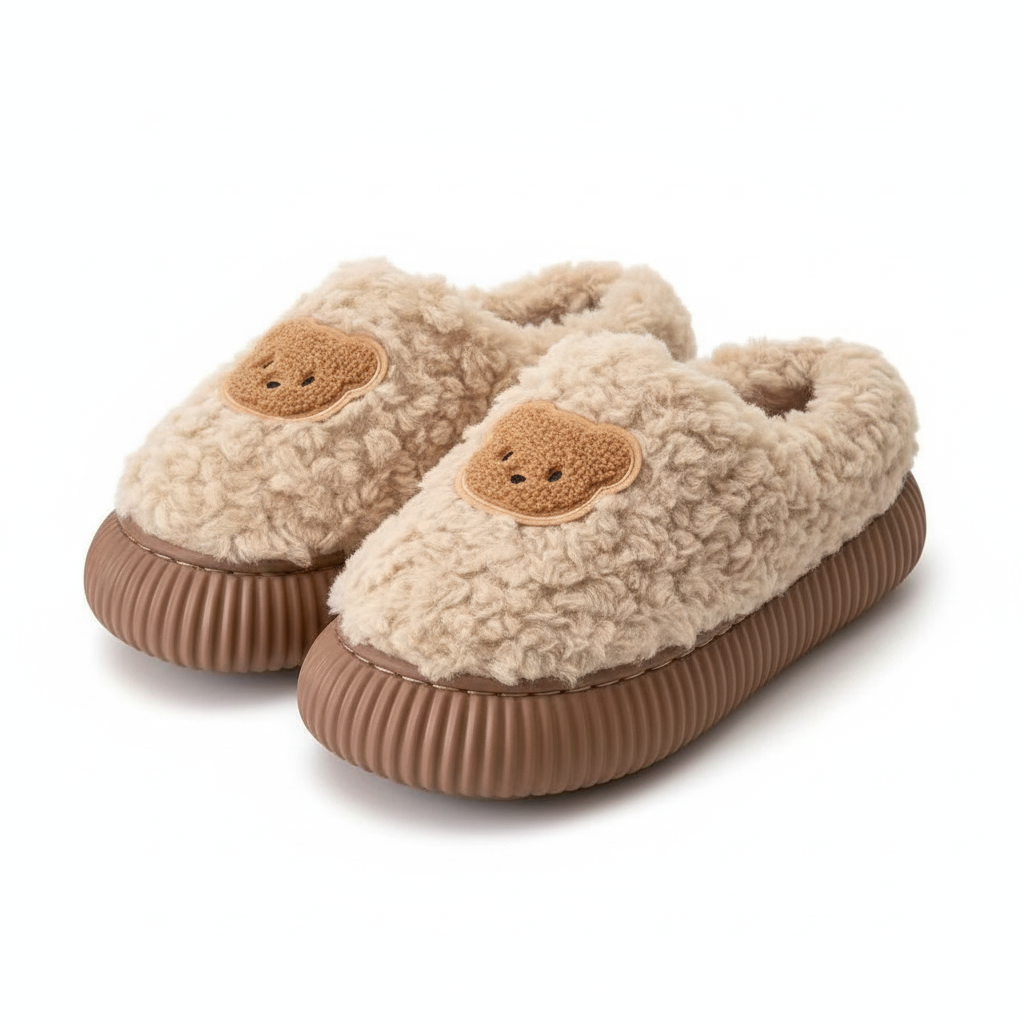 Women's Teddy Patch Fuzzy Slippers with Anti-Slip Sole – Hello Slippers