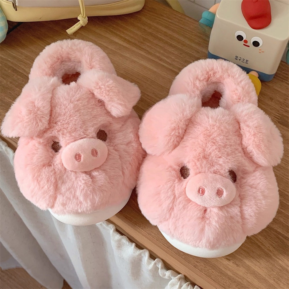 Plush Pig Face Fluffy Slippers with Anti-Slip Sole – Hello Slippers
