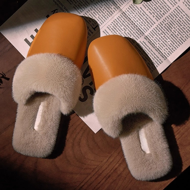 Waterproof Leather Slippers with Fluffy Fur for Winter Warmth – Hello ...