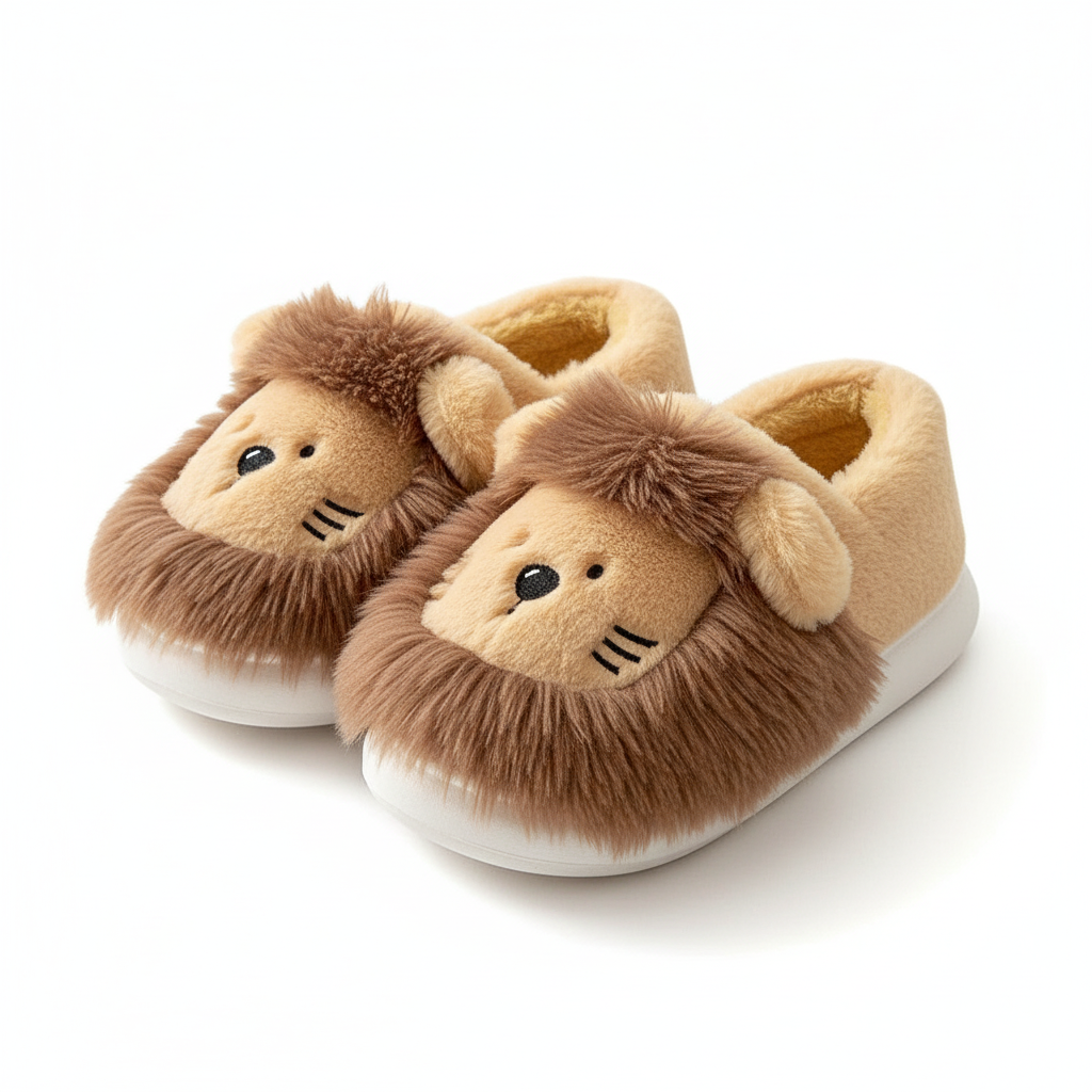 Puff Lion – รองเท้าแตะสิงโตนุ่มฟูพร้อมแผงคอและหู – Hello Slippers