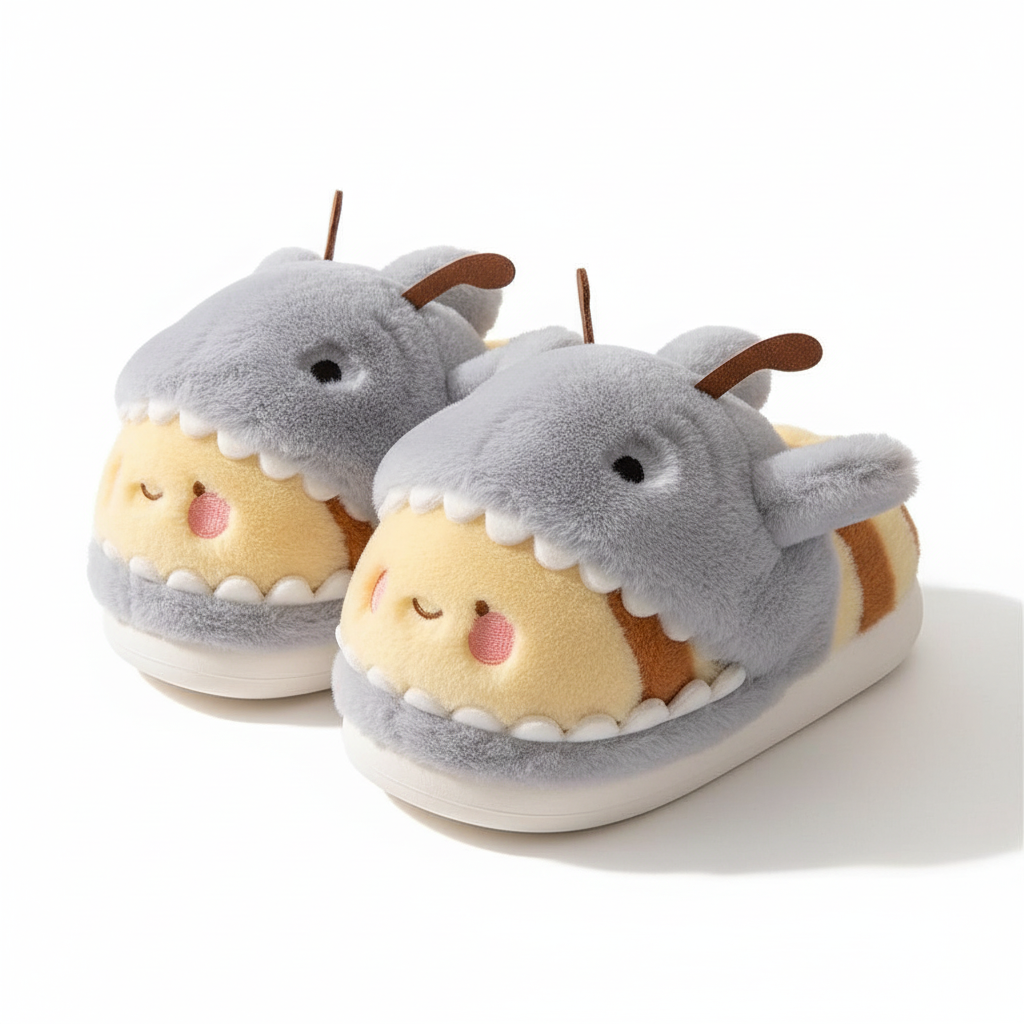 Shark-Bee Plush Closed-Heel Slippers for Warm Comfort – Hello Slippers