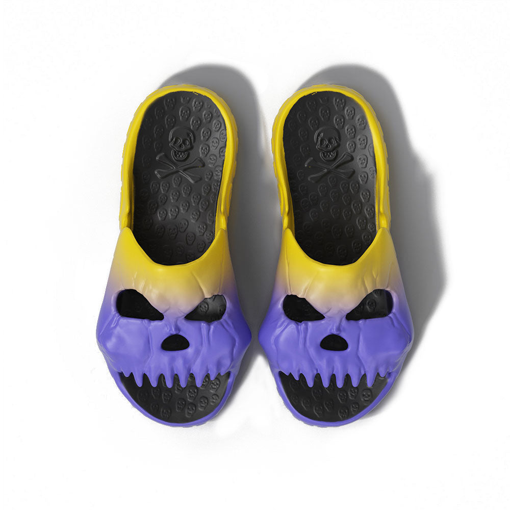 Skull Slides - Purple and Yellow Gradient – Hello Slippers